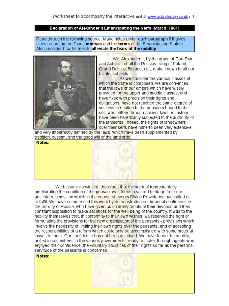 The Emancipation of The Serfs | PDF | Russian Empire | Serfdom