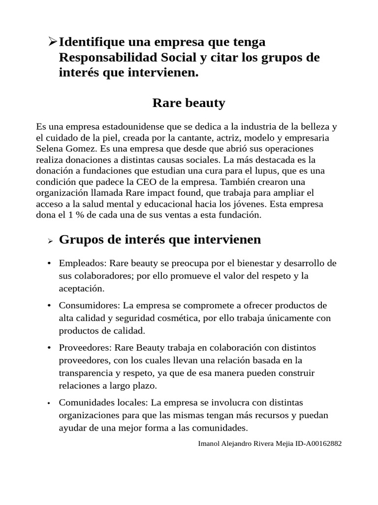 Rare Beauty: Responsabilidad Social y Grupos de Interés | PDF ...
