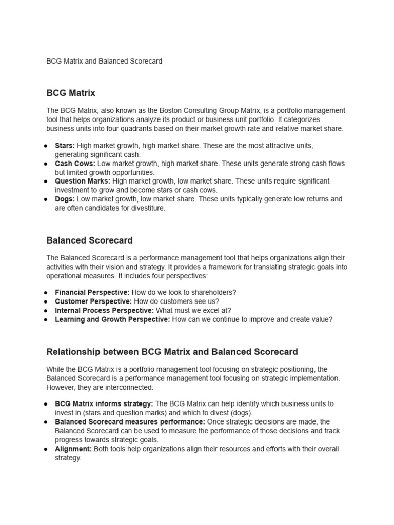 BCG Matrix-Balance Score Card | PDF | Career & Growth