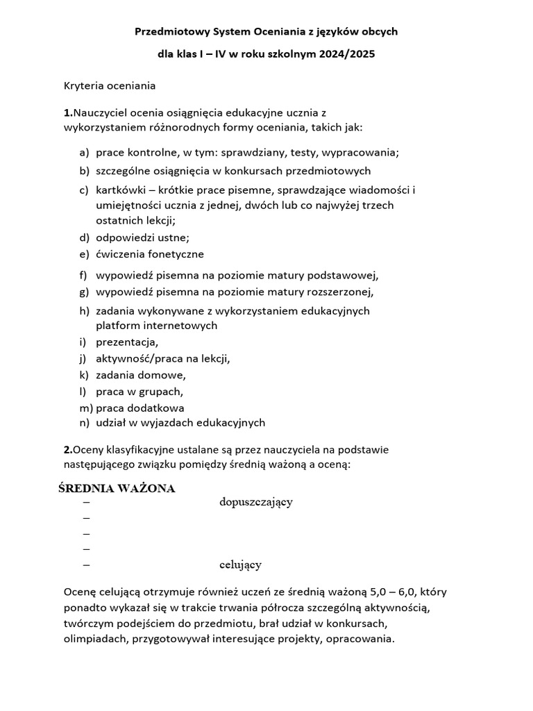 PSO Jezyki Obce 2024 - 2025 | PDF