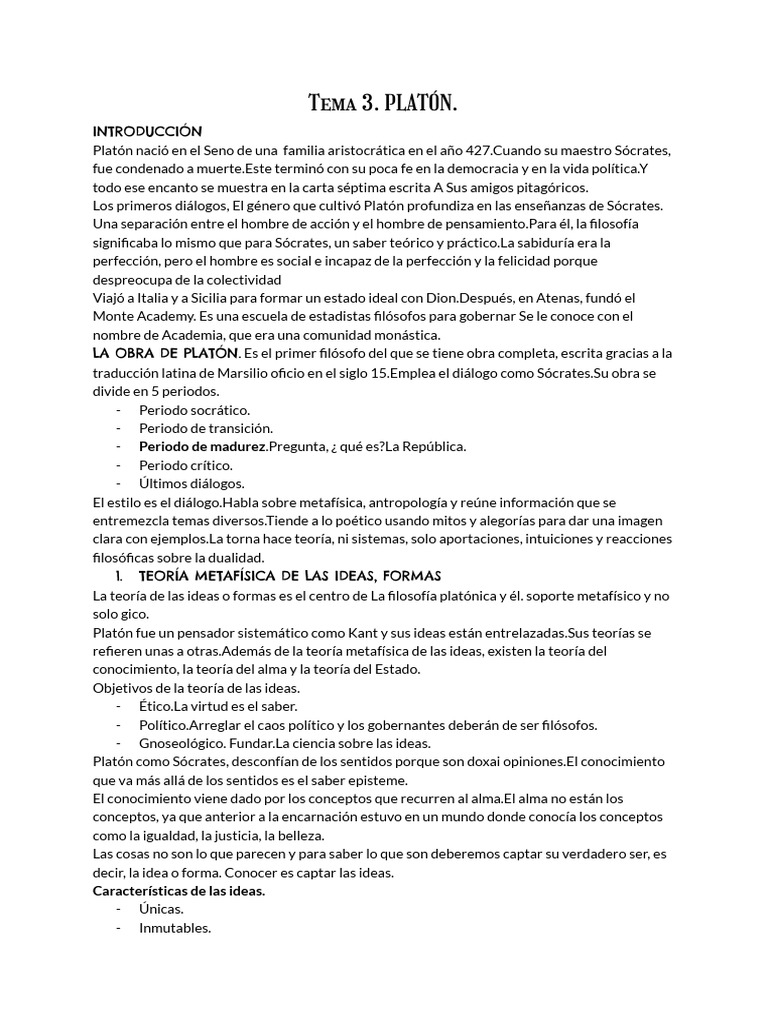 Tema 3 | PDF | Platón | Conocimiento