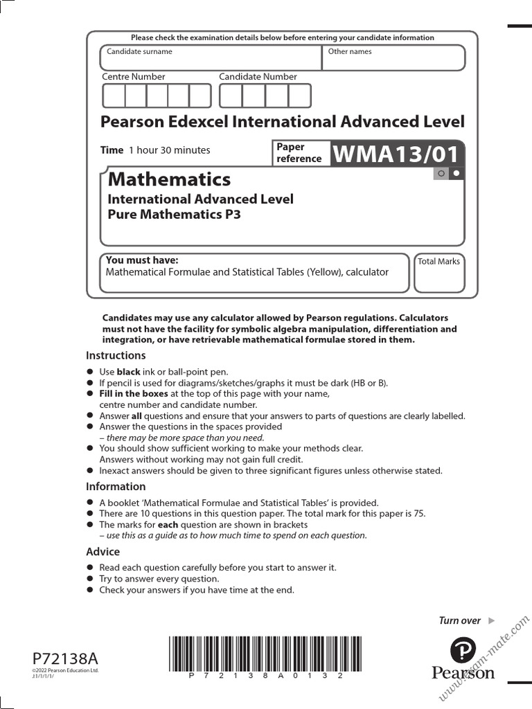 Pure Mathematics P3 Exam | PDF | Mathematics | Applied Mathematics