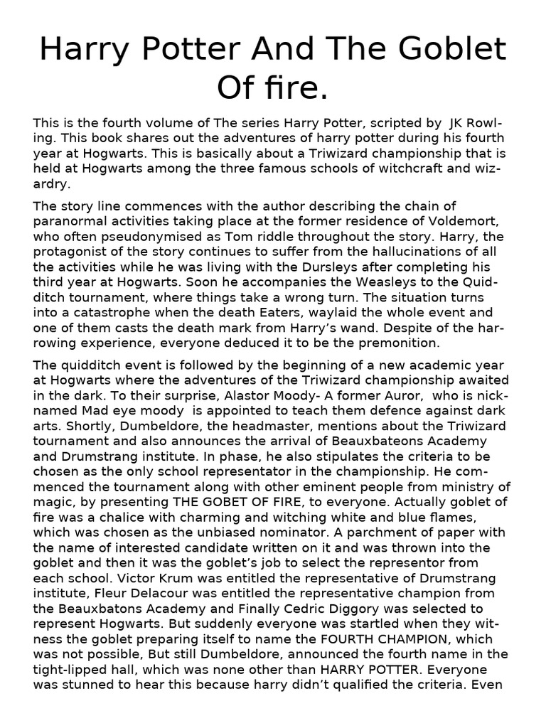 Harry Potter and The Goblet of Fire Symposium | PDF | Harry Potter ...