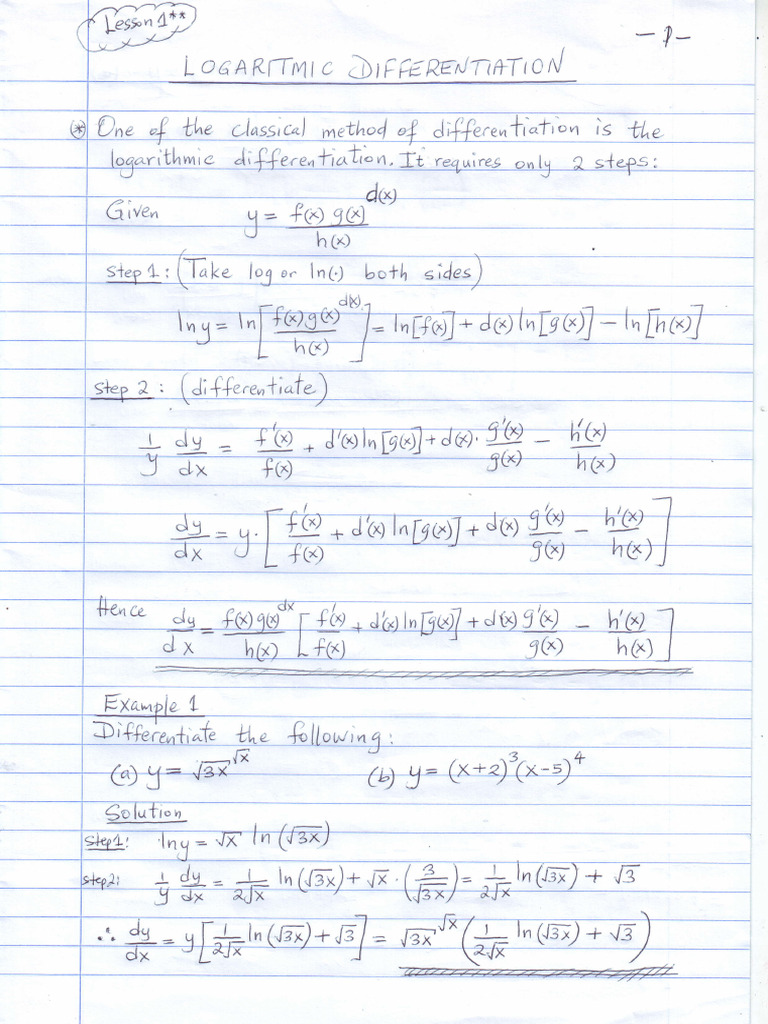 Lesson 2 Logarithmic Differentiation | PDF
