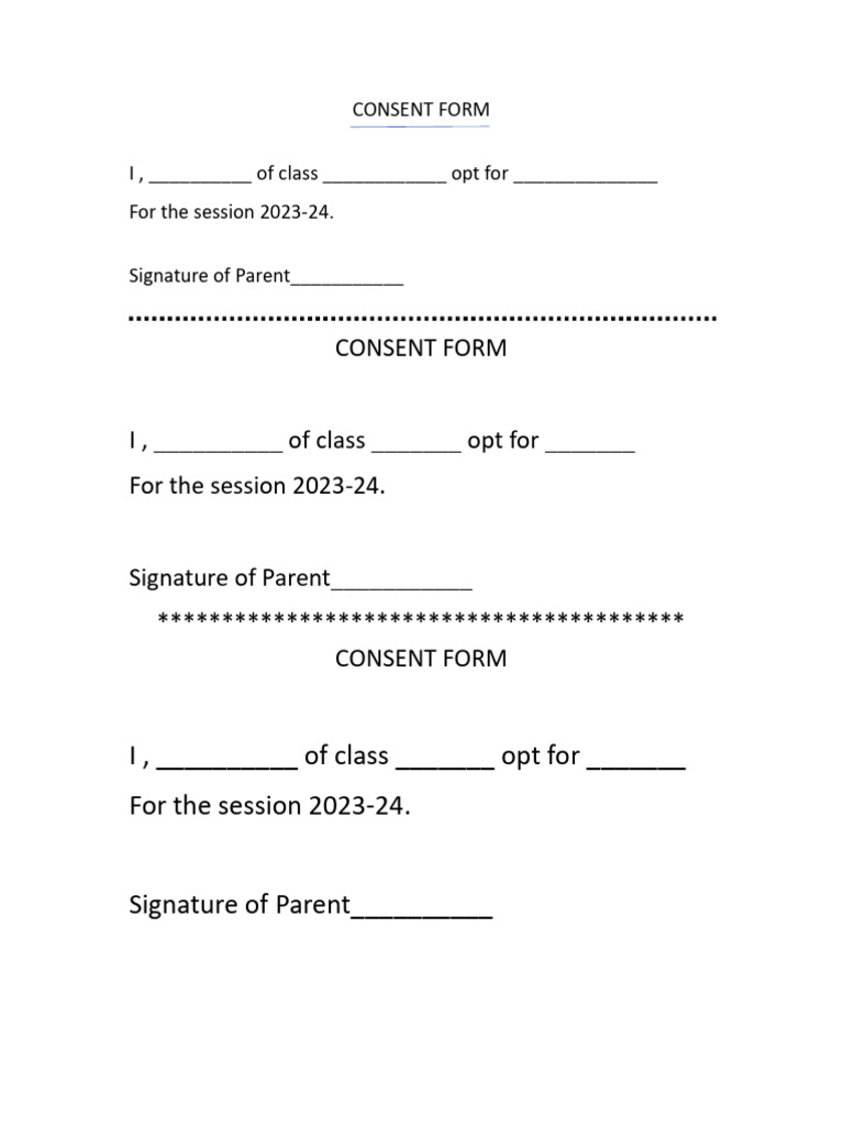 Consent Form I, - of Class - Opt For - For The Session 2023-24 ...