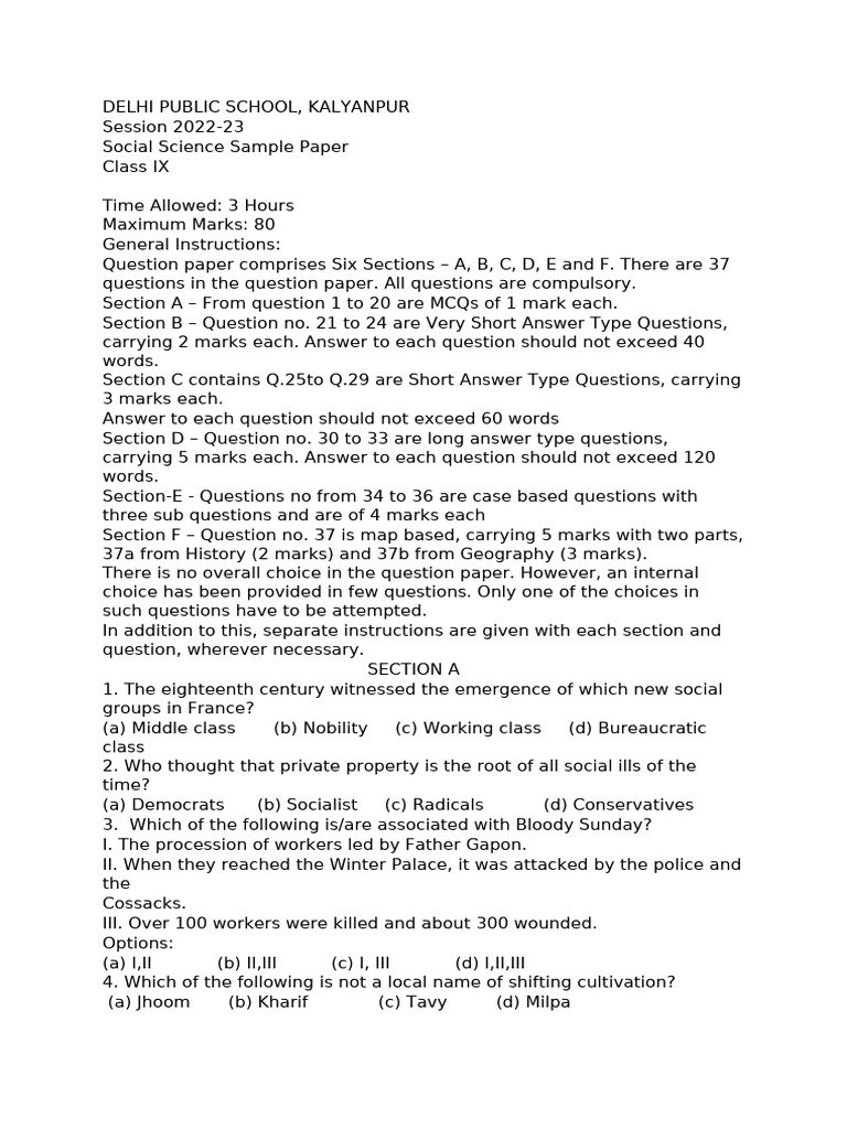 Sample Paper IX 2022-23[1] (AutoRecovered) | PDF | Agriculture