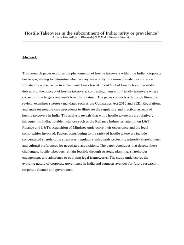 Aditya J Hiremath, Arihant Jain | PDF | Takeover | Mergers And Acquisitions