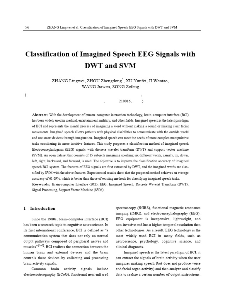 Classification of Imagined Speech EEG Signals With DWT and SVM | PDF | Support Vector Machine ...