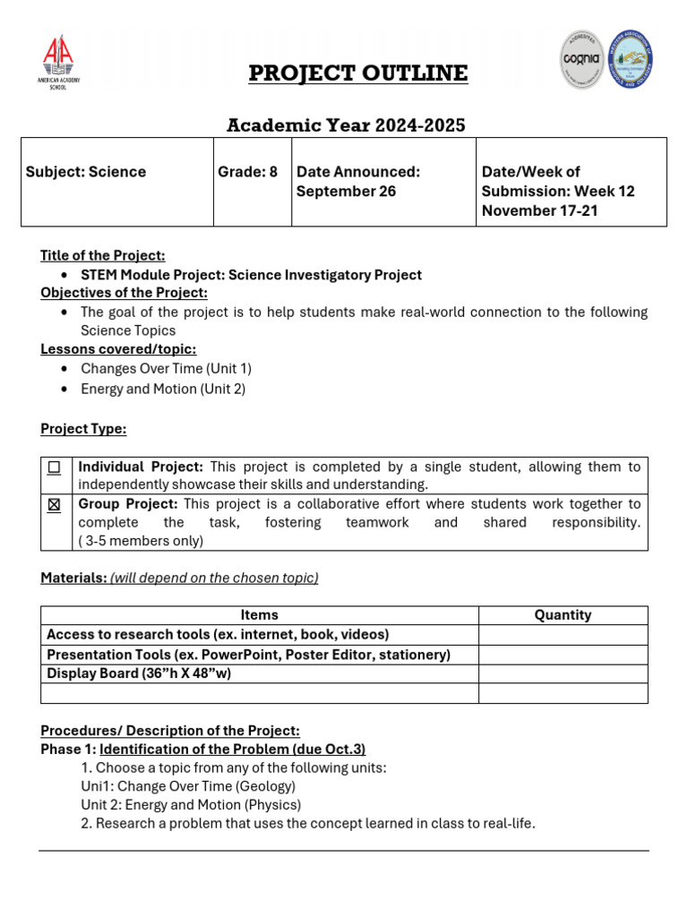 8-Science-Project Outline | PDF | Science | Creativity