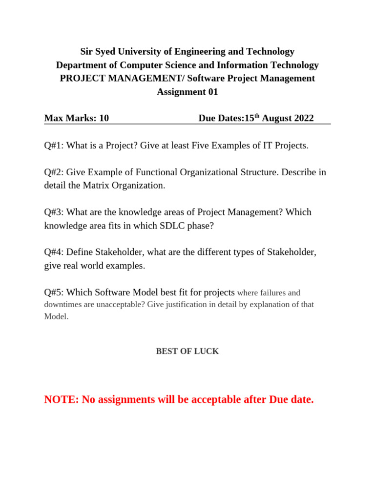 Software Project Management Assignment Guide | PDF