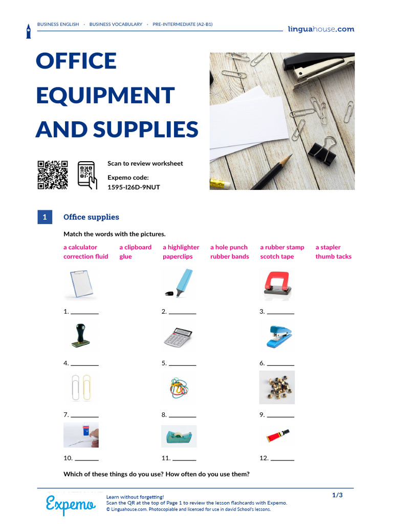 Office Equipment and Supplies American English Teacher Ver2 | PDF