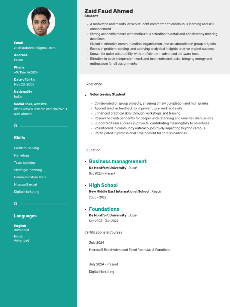 Zaid Final CV | PDF | Cognition | Human Communication