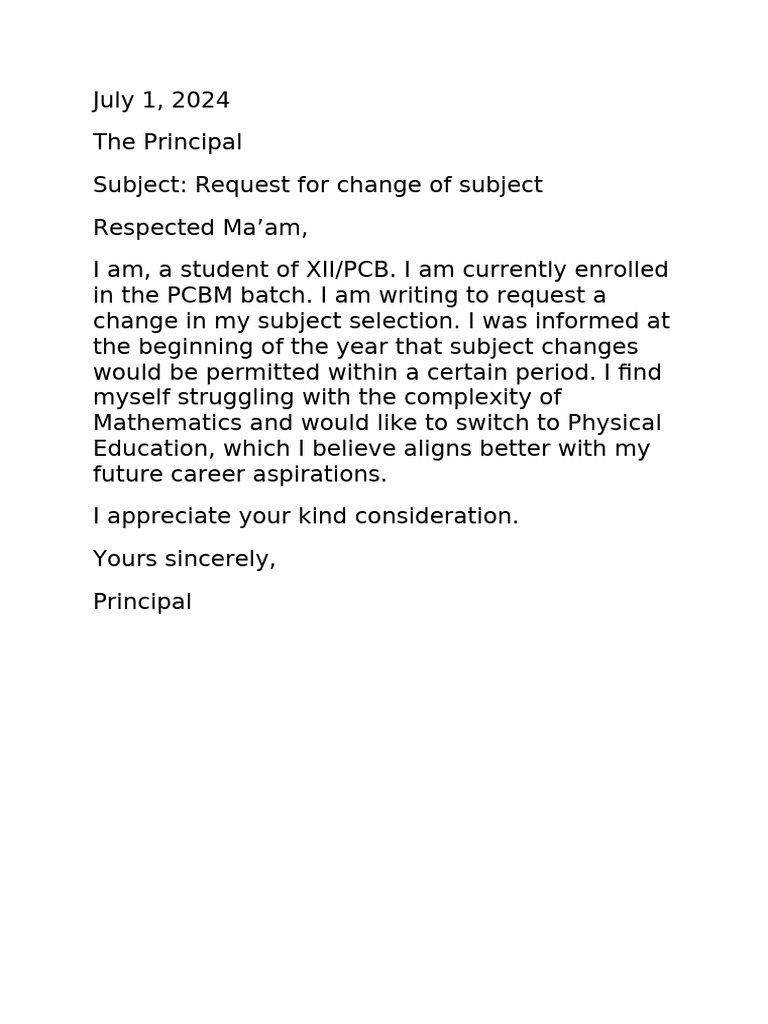 Subject Change Application 1 | PDF | Finance & Money Management | Wellness