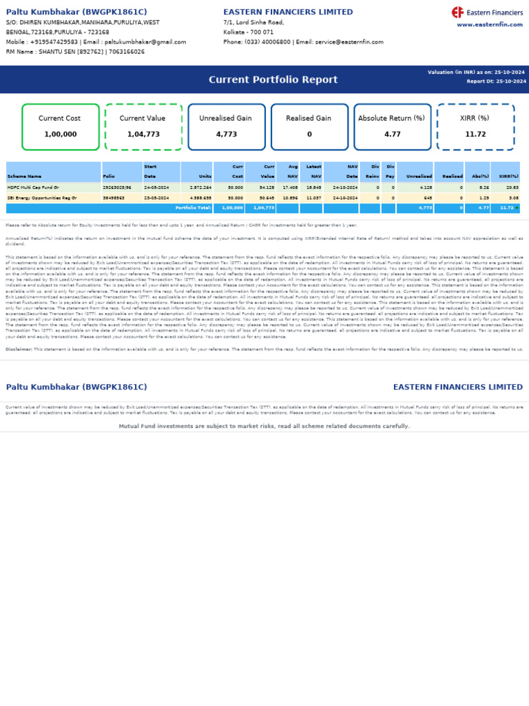 Current Portfolio Report | PDF | Investing | Equity (Finance)