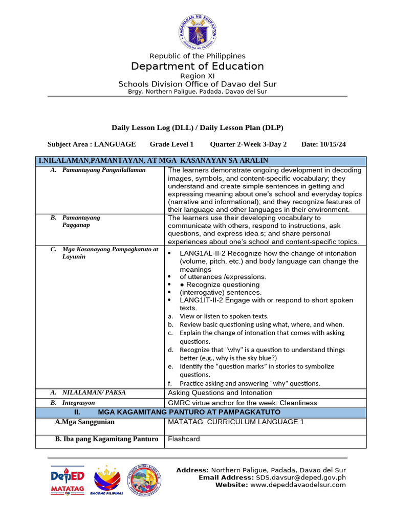 DLL Language Q2 Week3 Day2 | PDF | Question | Vocabulary