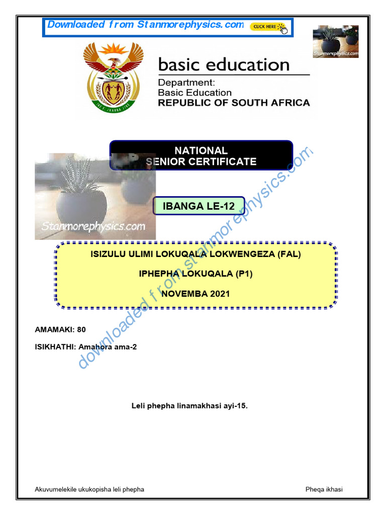 IsiZulu FAL Grade 12 NSC November 2021 P1 and Memo | PDF