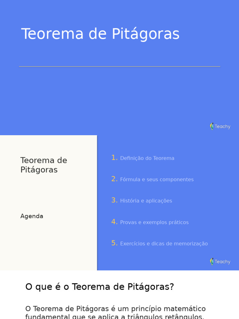 Slide Teorema de Pit Goras | PDF | Triângulo | Matemática