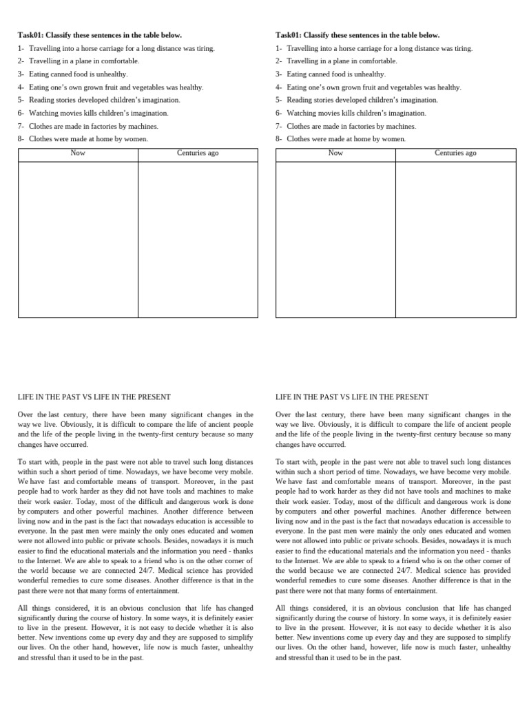 Seq 2 I Read LIFE IN THE PAST VS LIFE IN THE PRESENT | PDF | Cognitive Science