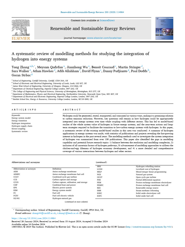 2024 H2+model+review RSER | PDF | Energy Storage | Hydrogen