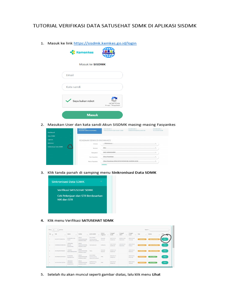 Tutorial Verifikasi Data Satusehat SDMK Di Aplikasi Sisdmk | PDF | Karier & Perkembangan | Bisnis