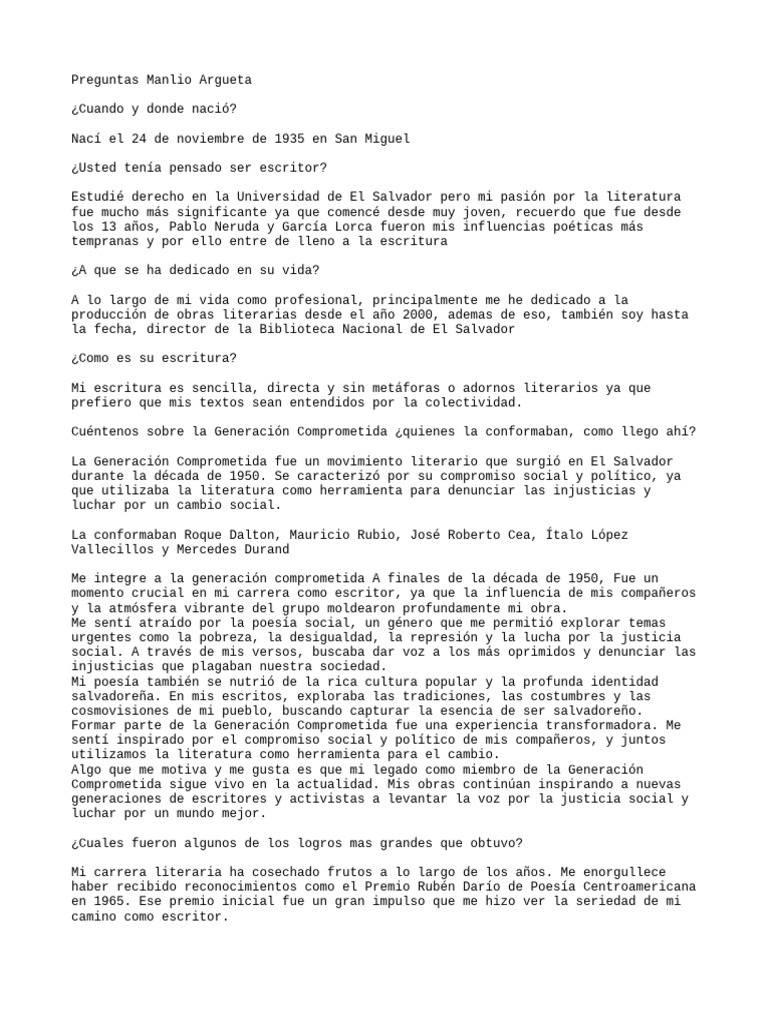 Manlio Argueta: Legado Literario Vivo | PDF | El Salvador | Novelas