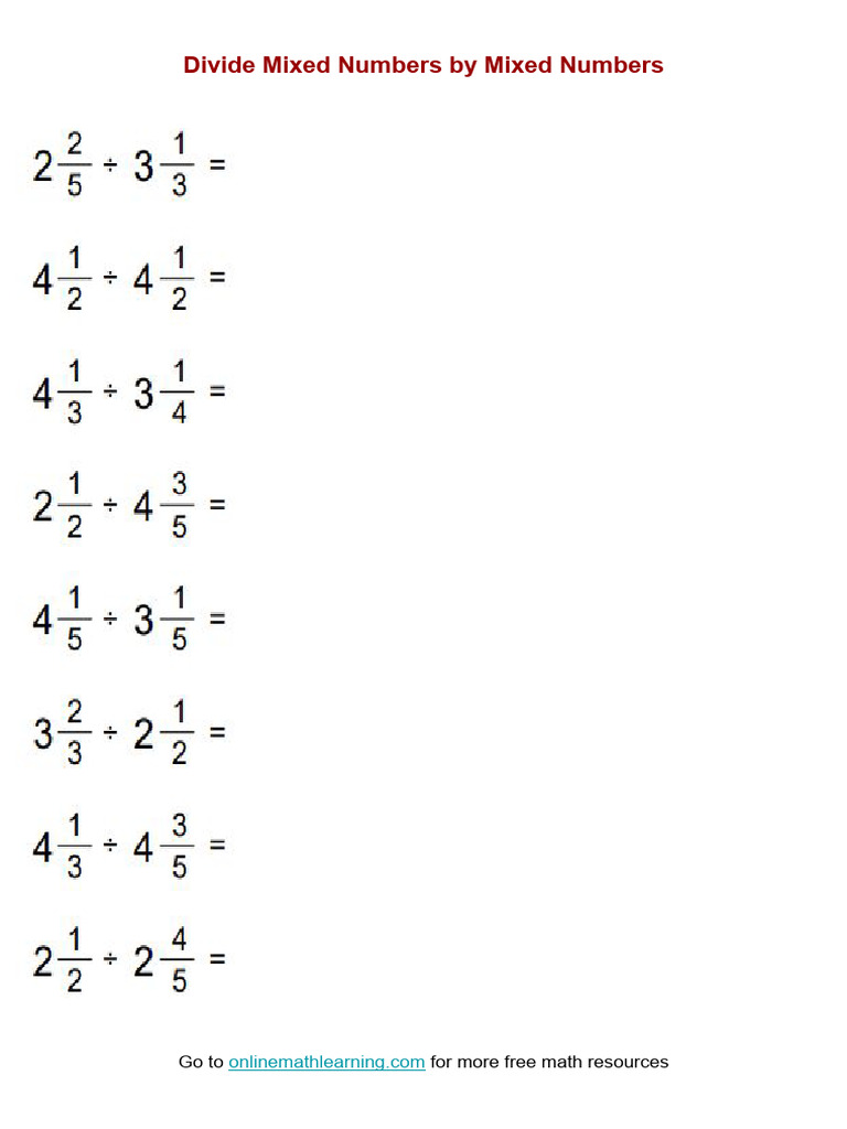 Divide Mixed Number Worksheet | PDF | Wellness