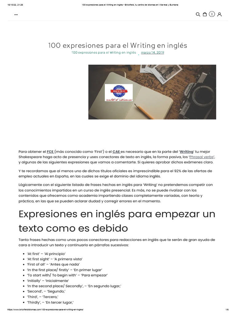 100 Frases Clave para Writing en Inglés | PDF | Lingüística