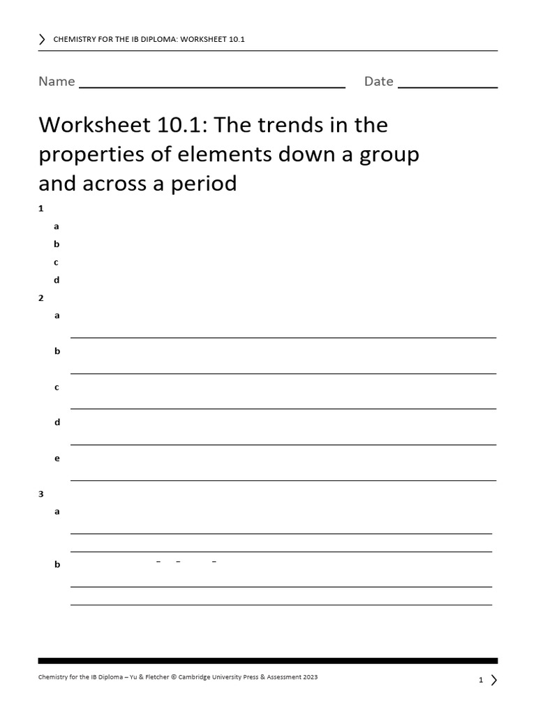 IB Chemistry Worksheet 10.1 Trends | PDF | Chlorine | Chemistry