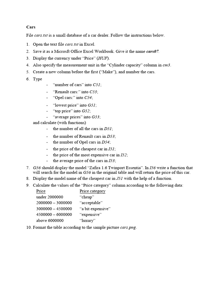Excel Guide for Car Dealer Database | PDF