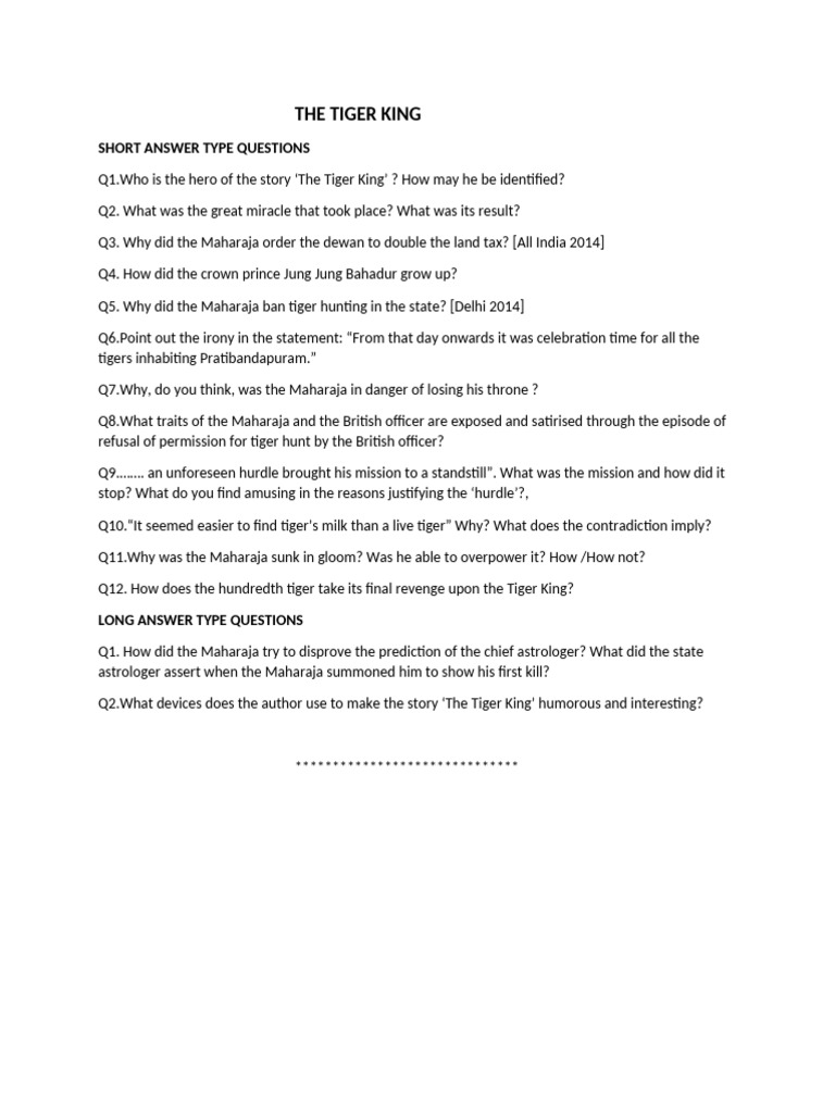 Tiger King: Short Answer Questions Guide | PDF