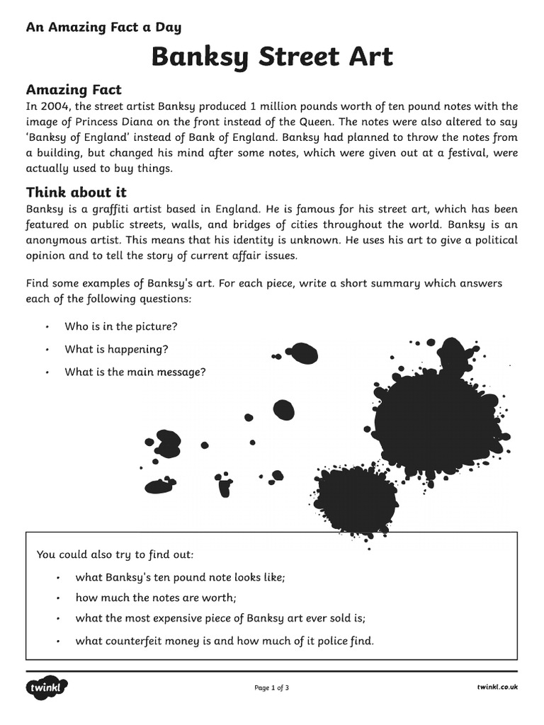 t2 T 363 Banksy Street Art Activity Sheet - Ver - 1 | PDF