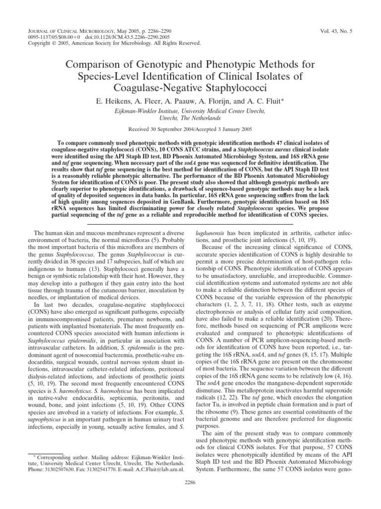 Comparison of Genotypic and Phenotypic Methods For | PDF ...