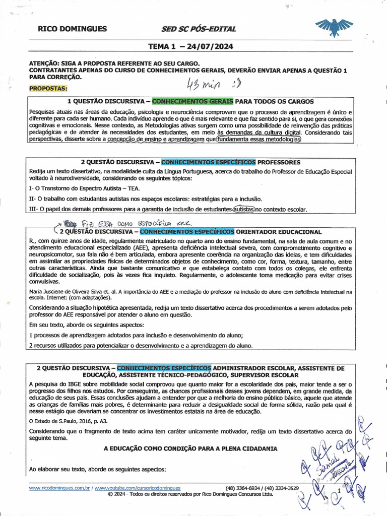 Treino Dissertartivas 27.07 Samuel Facundo | PDF