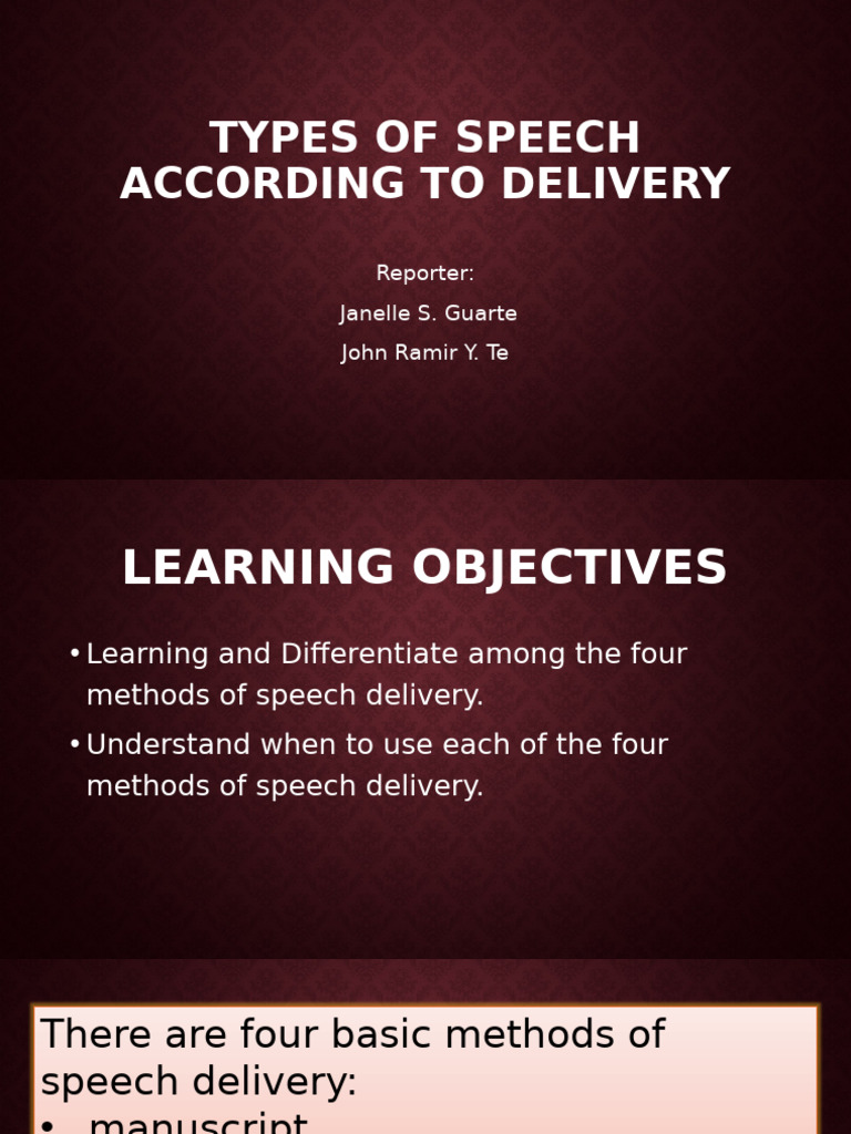Types of Speech According To Delivery | PDF | Human Communication