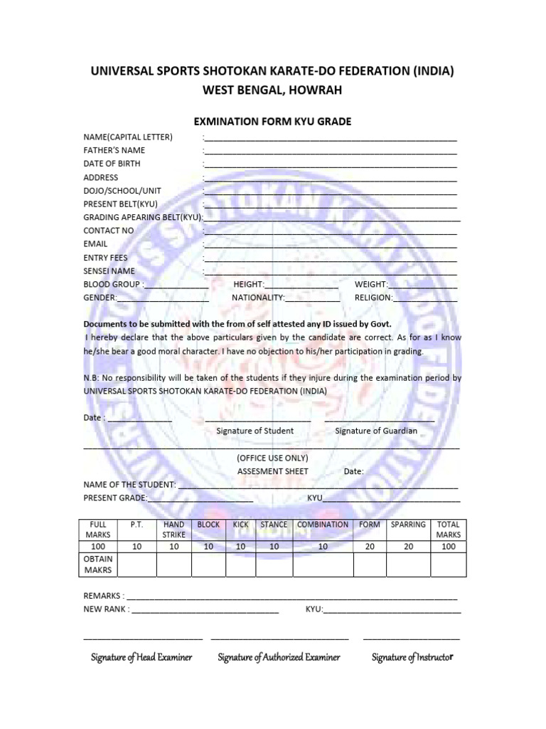 Exam Form | PDF | Shotokan | Karate
