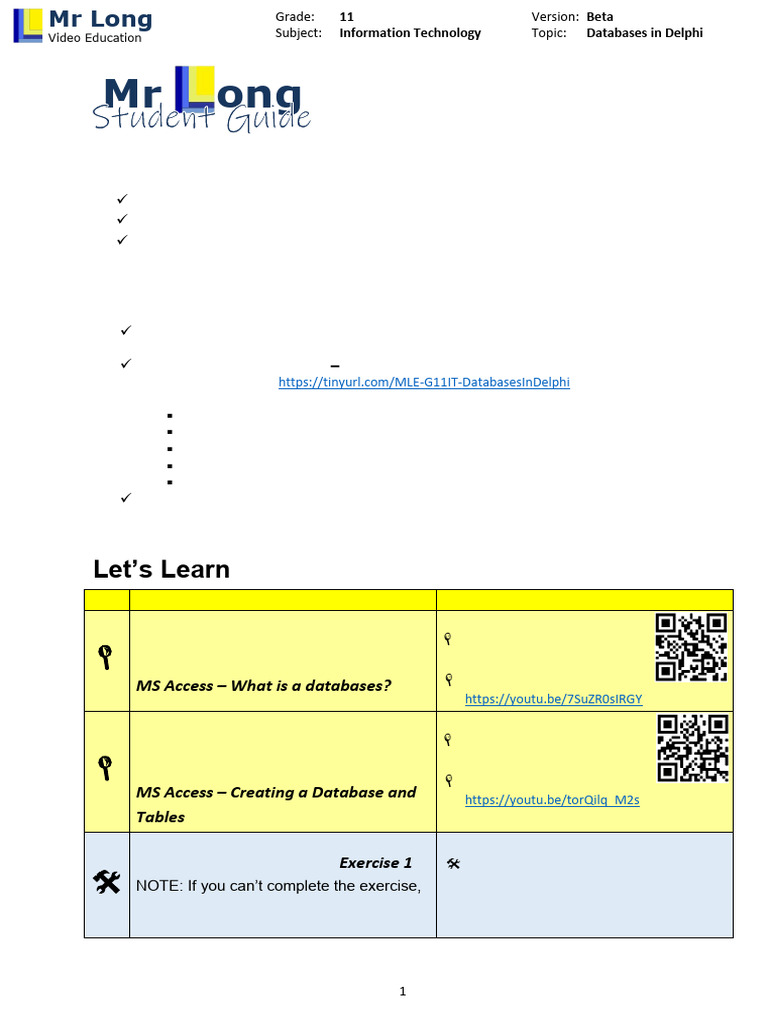 Databases in Delphi MR Long Student Guide | PDF | Microsoft Access | Qr Code