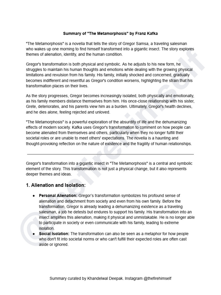 Kafka's Metamorphosis: Alienation & Identity | PDF | The Metamorphosis ...