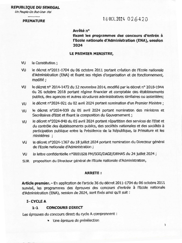 Ena 2024 - Arrete Sur Le Programme Du Concours-1 | PDF
