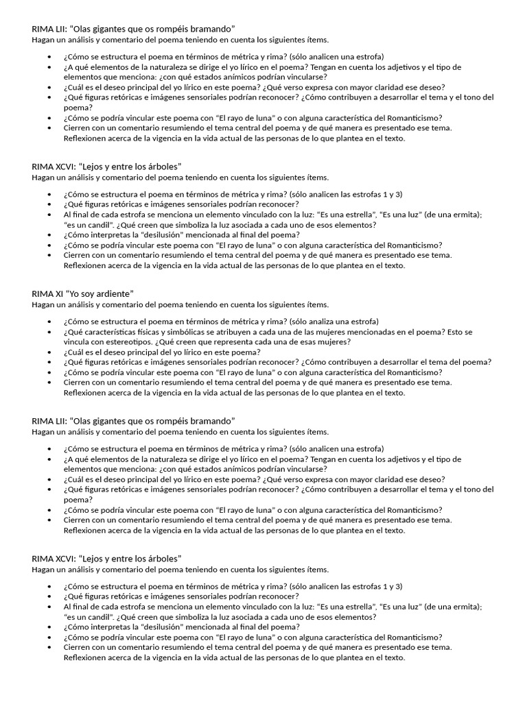 Análisis de Rimas de Bécquer | PDF | Poesía | Metro (poesía)