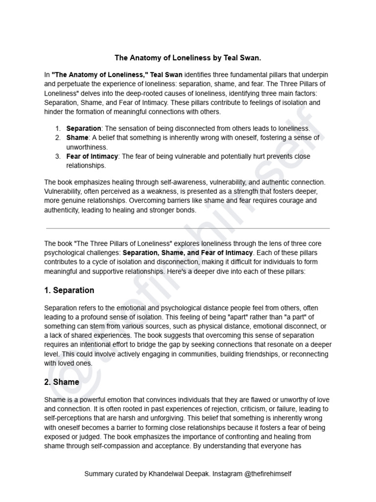 Anatomy of Loneliness by Teal Swan | PDF | Intimate Relationships ...