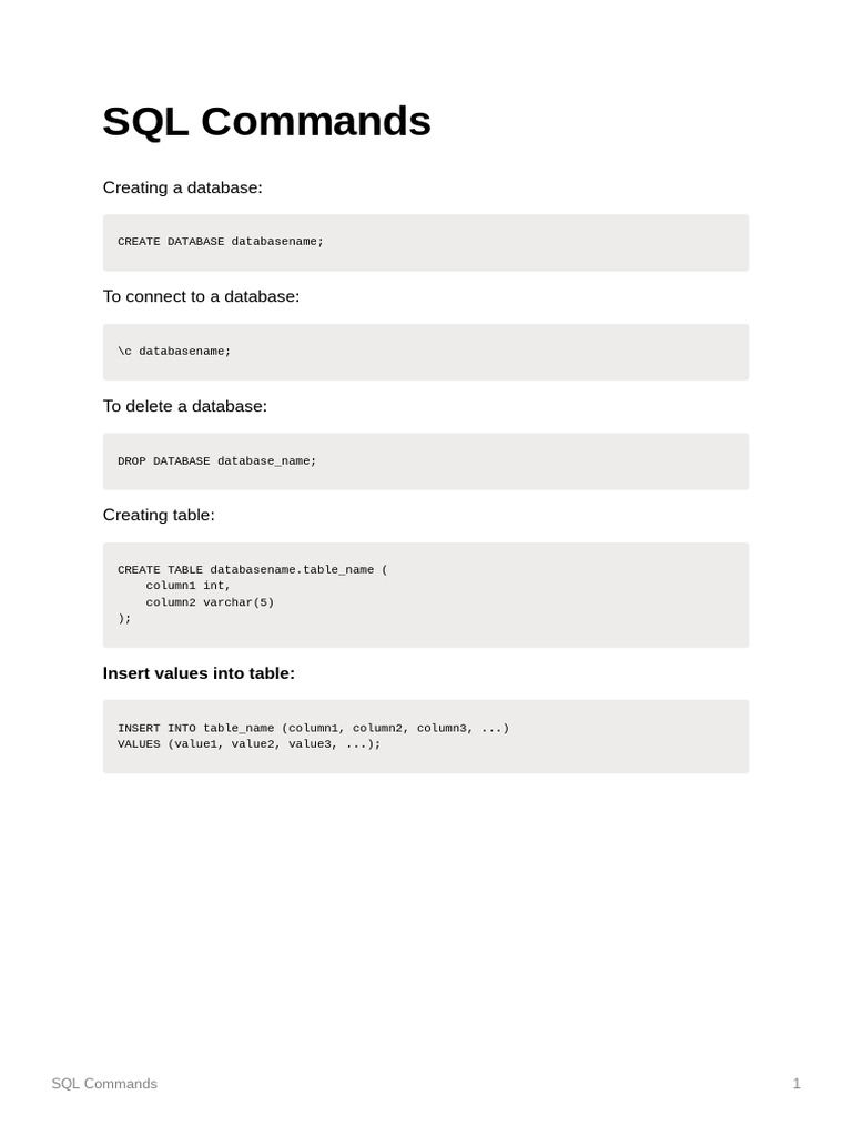 SQL Commands | PDF | Table (Database) | Sql SQL Commands | PDF | Table (Database) | Sql
