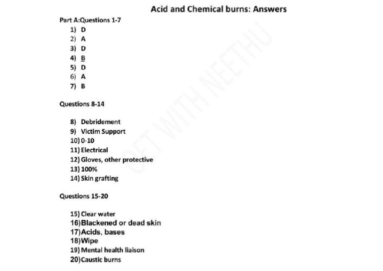 (Answers) Acid and Chemical Burns OET Reading PartA | PDF