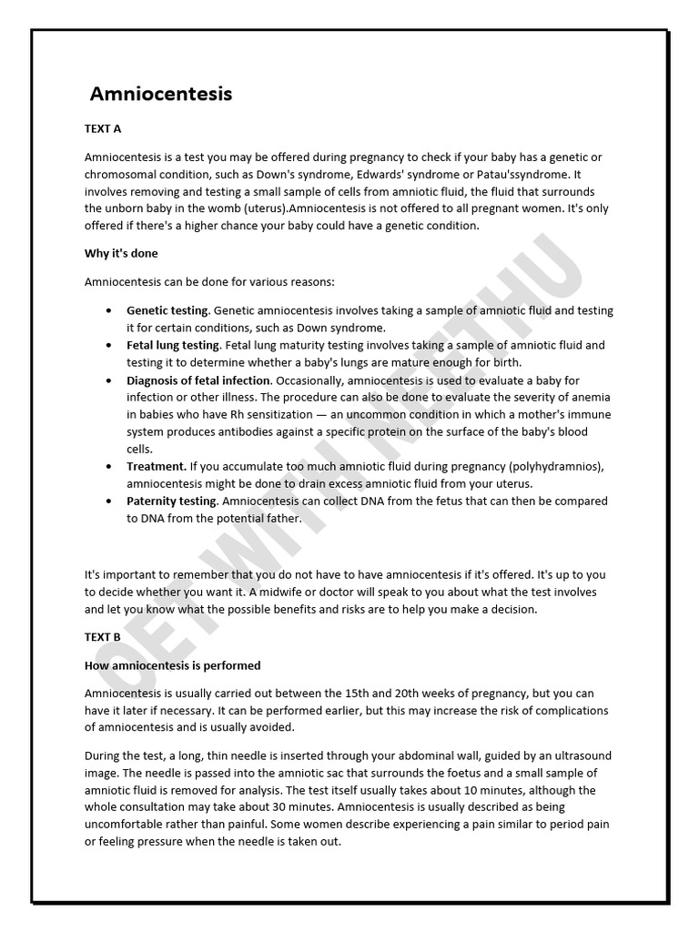 Amniocentesis | PDF | Miscarriage | Medical Specialties