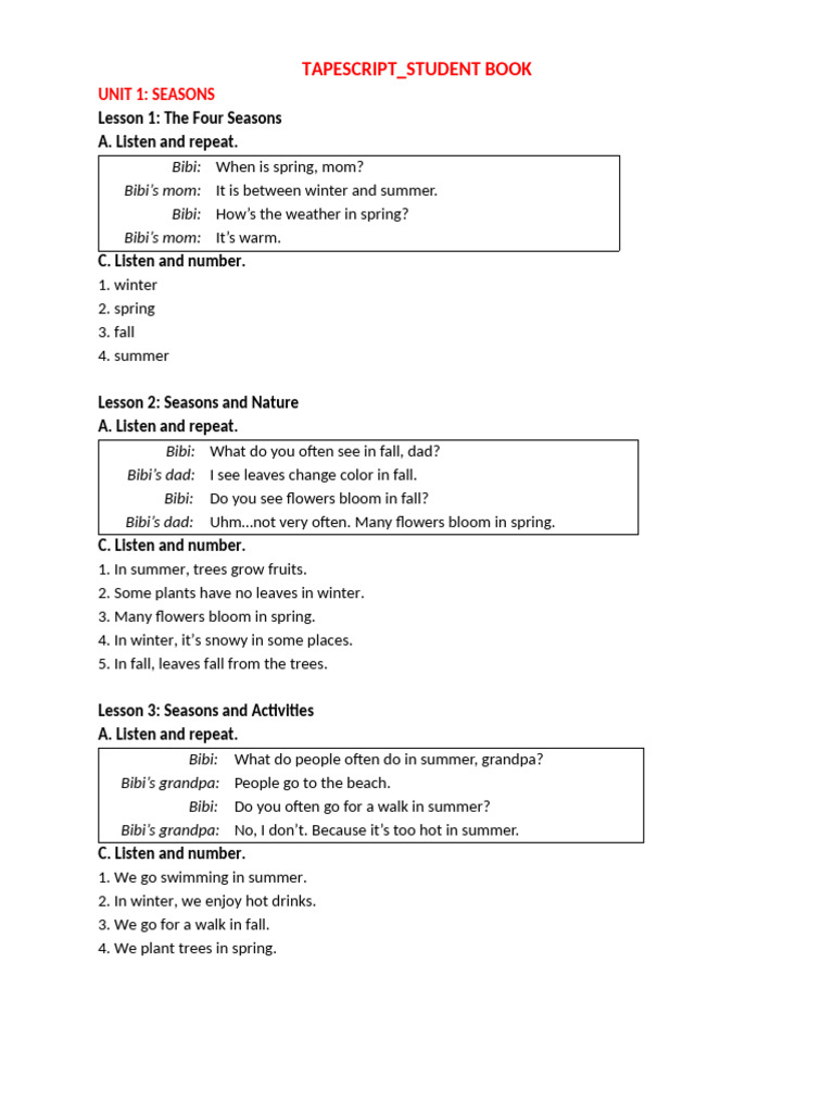 Tapescript - Student Book TAK3 | PDF | Plants | Seed