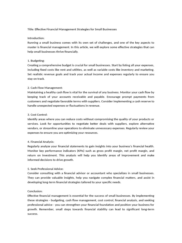 Effective Financial Management Strategies by Benita | PDF