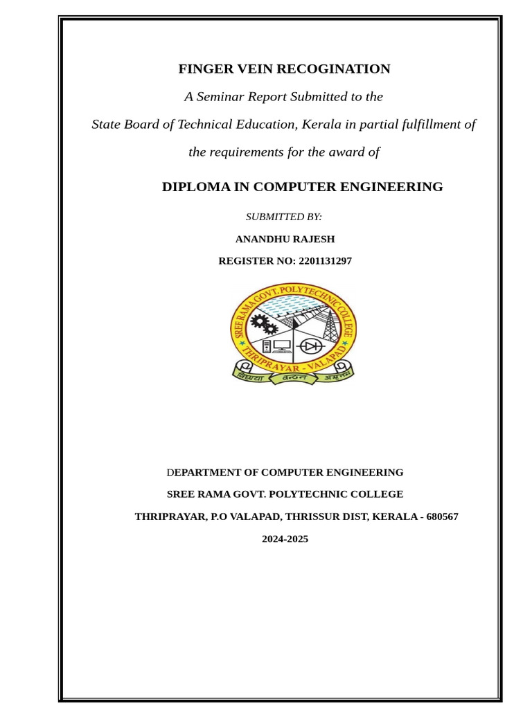 Finger Vein Recognition Seminar | PDF | Biometrics | Computer Security
