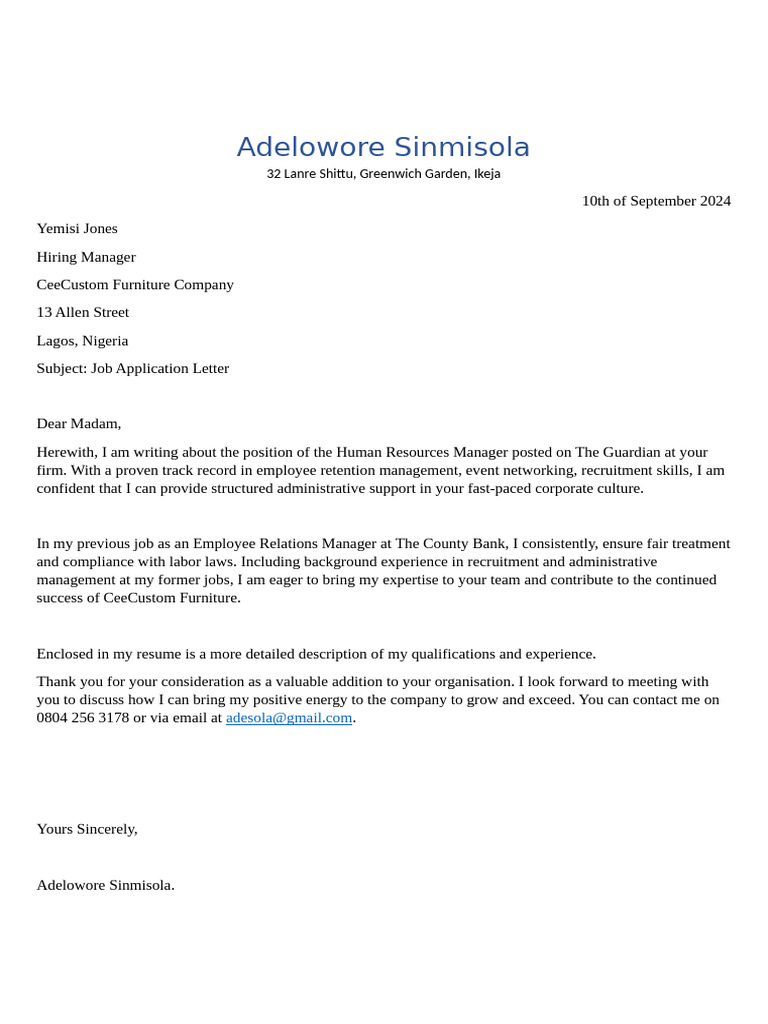 Sinmi's Application Letter | PDF