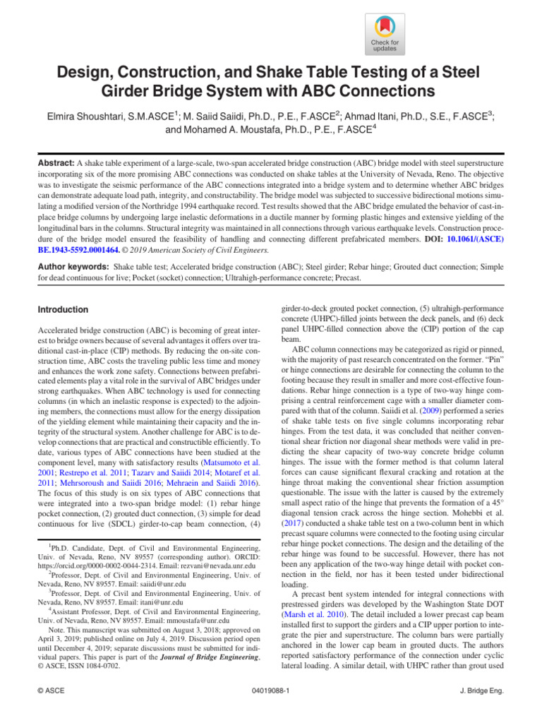 Shoushtari Et Al 2019 Design Construction and Shake Table Testing of A ...