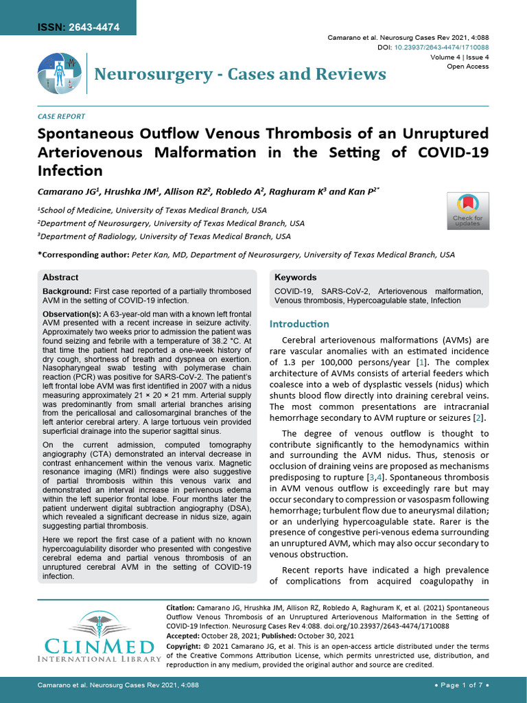 Neurosurgery Cases and Reviews NCR 4 088 | PDF | Vein | Thrombosis