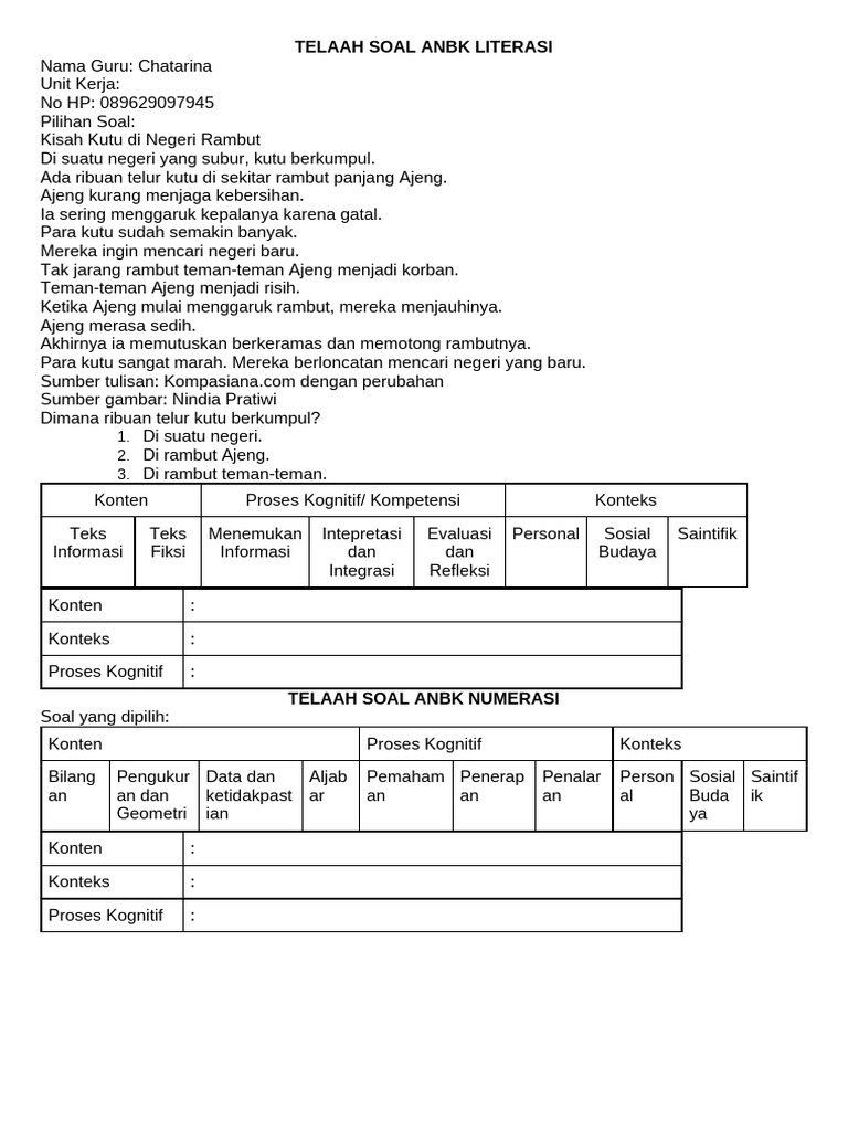 Telaah Soal Anbk Literasi | PDF